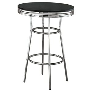 coaster home furnishings retro 1950s soda fountain diner pub height game room bar table black laminate top sturdy steel chrome base 2405