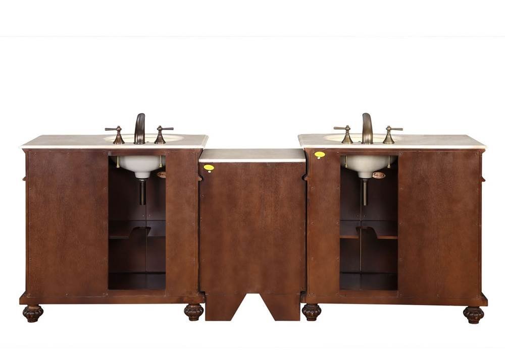 Silkroad Exclusive HYP-0213-CM-UIC-90 Double Sink Bathroom Vanity with English Chestnut Finish Bath Cabinet, 90.25", Medium Wood