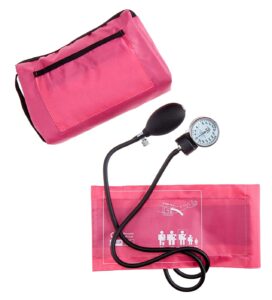 emi deluxe aneroid sphygmomanometer manual blood pressure monitor adult cuff set with case - #217 (pink)