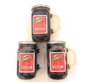 blackburn's preserves & jellys 18oz reusable handled glass mug jar (pack of 3) (red plum jelly)