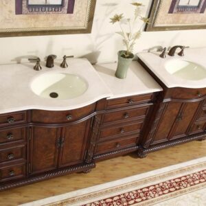 Silkroad Exclusive HYP-0213-CM-UIC-90 Double Sink Bathroom Vanity with English Chestnut Finish Bath Cabinet, 90.25", Medium Wood