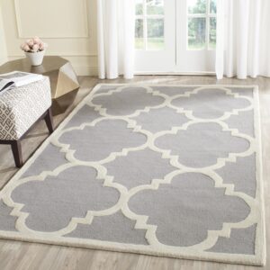 safavieh cambridge collection 4' x 6' silver / ivory cam140d handmade moroccan trellis premium wool area rug