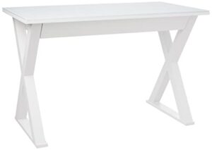 walker edison lawrence urban industrial x leg glass top computer desk, 48 inch, white