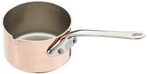 mauviel m'minis copper & stainless steel mini sauce pan with pouring spout and stainless steel handle, 2-in, made in france