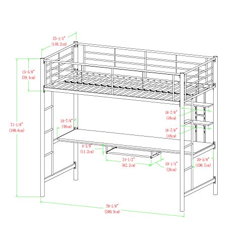 Walker Edison Timothee Urban Industrial Metal Double over Computer Desk Bunk Bed, Full Double, Black