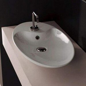 scarabeo 8097-one hole shape oval shaped ceramic vessel sink, white