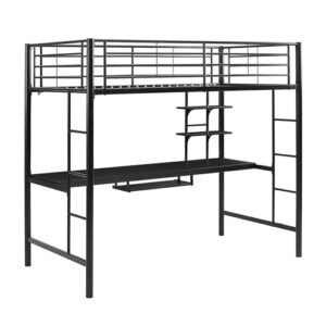 walker edison timothee urban industrial metal double over computer desk bunk bed, full double, black