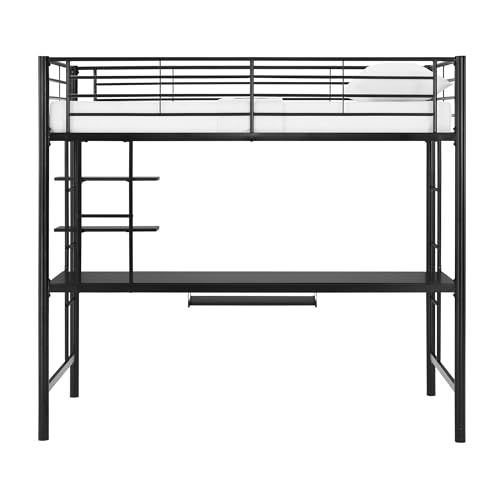 Walker Edison Timothee Urban Industrial Metal Double over Computer Desk Bunk Bed, Full Double, Black