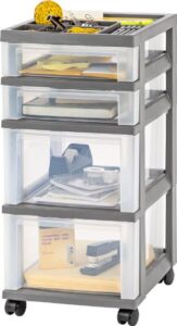 iris usa mc plastic storage, rolling cart with organizer top, 4 drawer/grey clr, gray