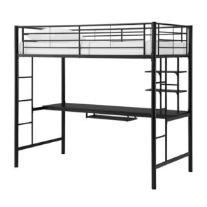 Walker Edison Timothee Urban Industrial Metal Double over Computer Desk Bunk Bed, Full Double, Black