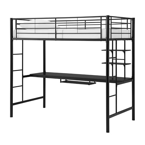 Walker Edison Timothee Urban Industrial Metal Double over Computer Desk Bunk Bed, Full Double, Black