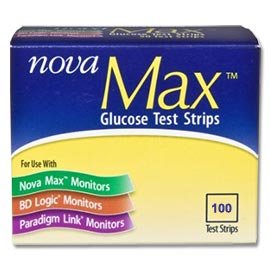 nova max glucose test strips, box of 100