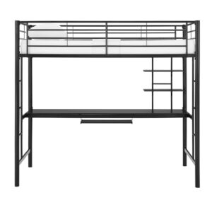 Walker Edison Timothee Urban Industrial Metal Double over Computer Desk Bunk Bed, Full Double, Black