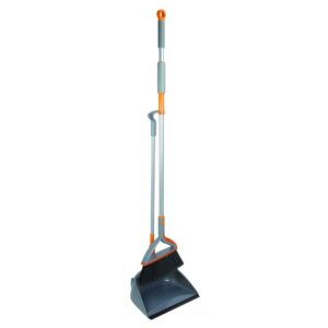 Casabella Quick 'n Easy Upright Broom and Dustpan Set, Gray/Orange