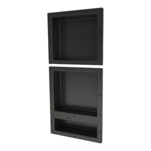 redi niche triple niche recessed shower shelf- black, three inner shelves, 16-inch width x 34-inch height x 4-inch depth