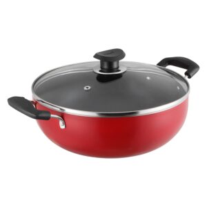 vinod cookware zest non-stick induction friendly deep kadai with lid red/black 4.1 litres