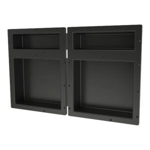 redi niche quad niche recessed shower shelf- black, four inner shelves, 32-inch width x 20-inch height x 4-inch depth