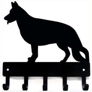 the metal peddler german shepherd #1 key holder dog leash hanger for wall - large 9 inch wide with 5 hooks - made in usa