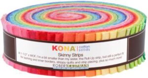 robert kaufman kona cotton solids bright skinny strips 1.5" precut cotton fabric quilting roll assortment ss-106-41