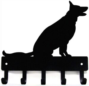 the metal peddler german shepherd sitting - key holder for wall - small 6 inch wide with 5 hooks - made in usa