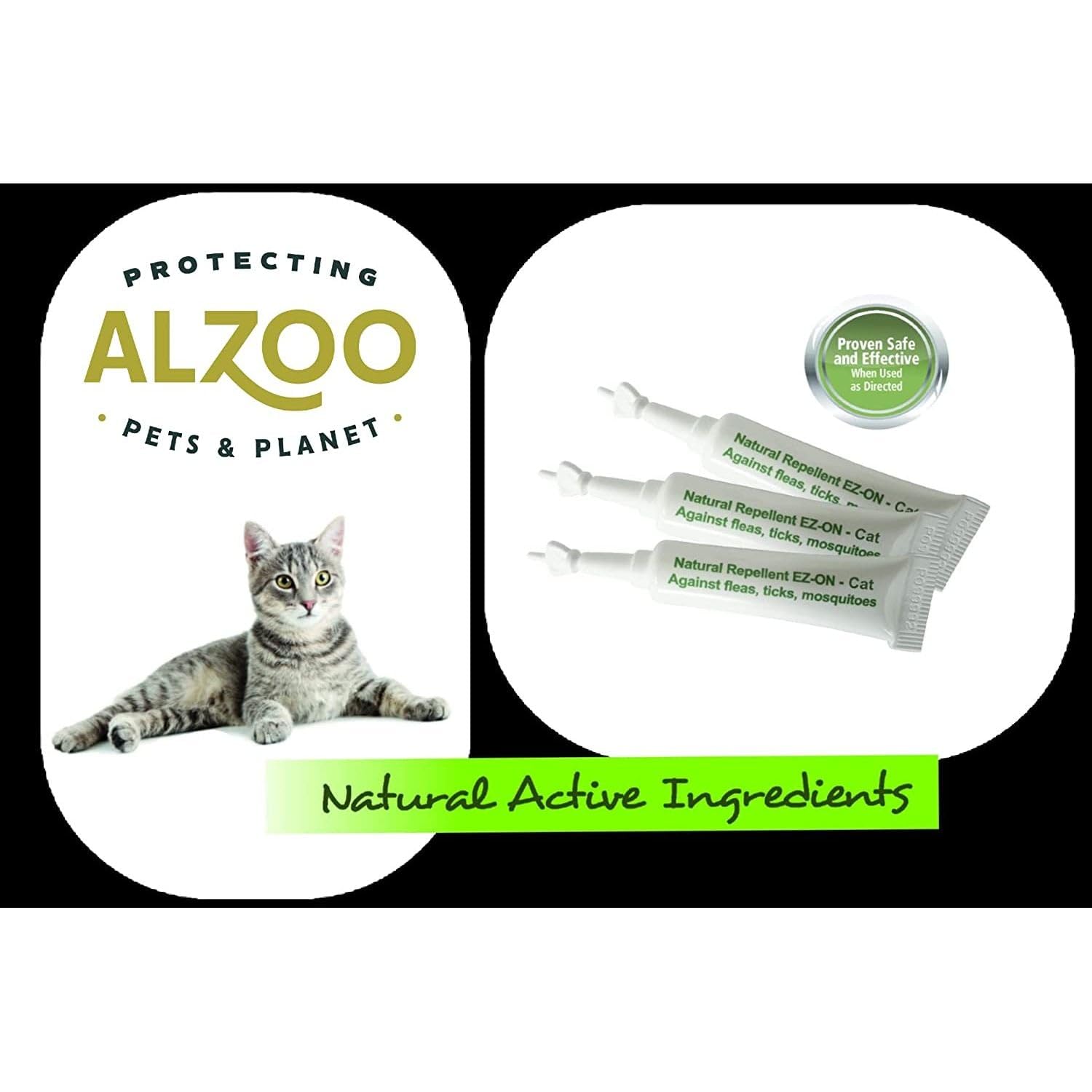 ALZOO Flea & Tick Squeeze-On for Cats, Helps Repel Fleas, Ticks & Mosquitos, Up to 3-Months Protection, 100% Plant-Based Active Ingredients, Water-Resistant, 3 EZ-On Applicators Per Pack