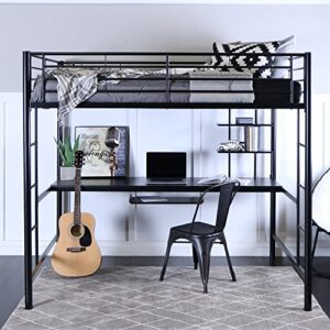 Walker Edison Timothee Urban Industrial Metal Double over Computer Desk Bunk Bed, Full Double, Black