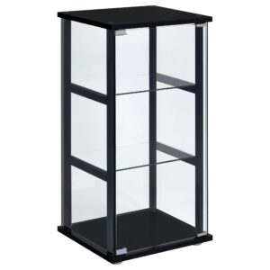 coaster home furnishings cyclamen 34-inch 3-tier clear tempered glass curio cabinet display case with shelving black 950179