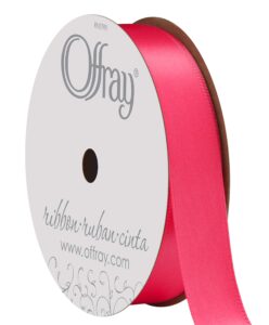 berwick offray 264584 5/8" wide single face satin ribbon, shocking pink, 6 yds