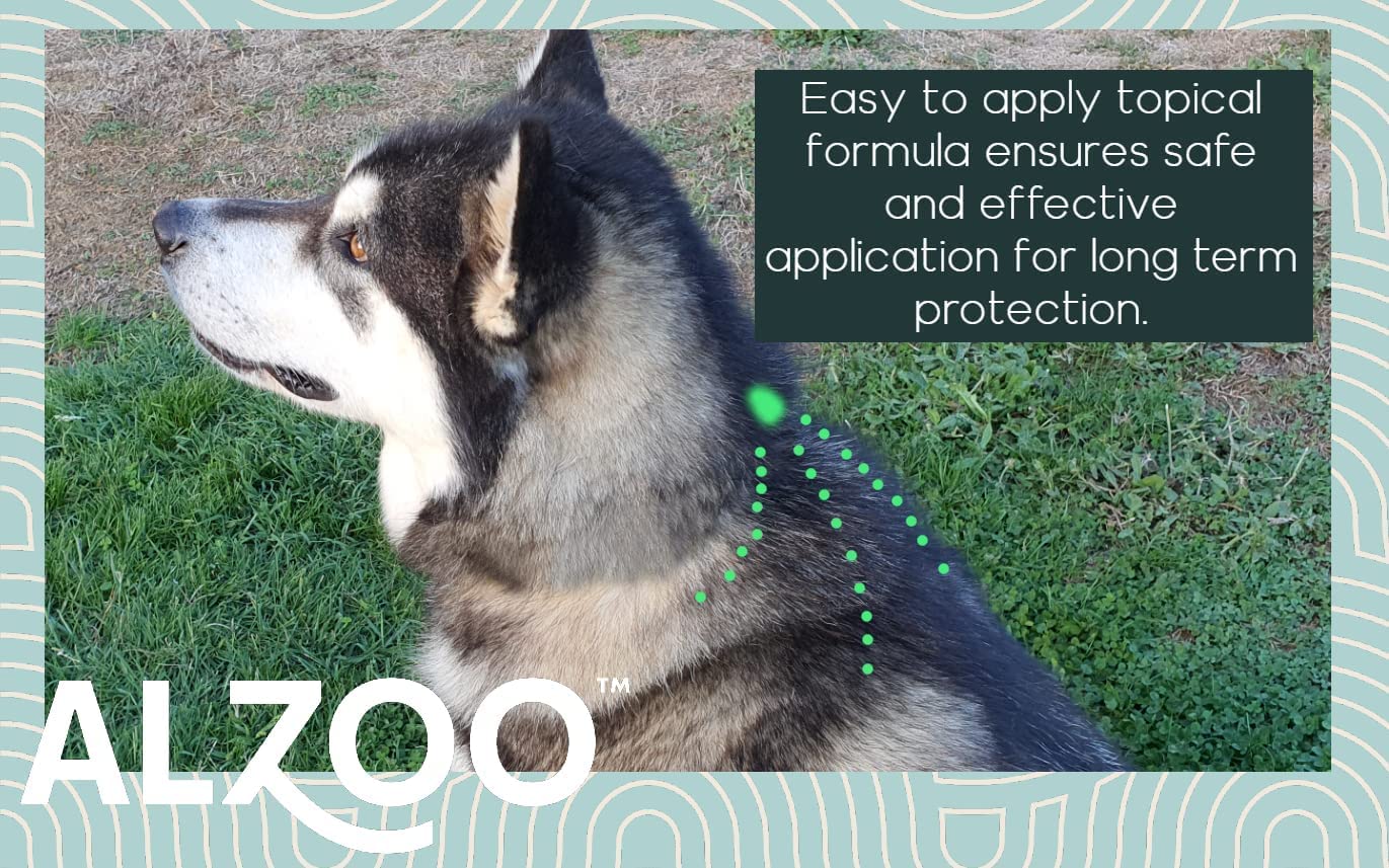 ALZOO Flea & Tick Squeeze-On for Dogs, Helps Repel Fleas, Ticks & Mosquitos, Up to 3-Months Protection, 100% Plant-Based Active Ingredients, Water-Resistant, 3 EZ-On Applicators Per Pack