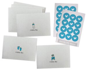 sugartown greetings blue baby thank you cards collection - 24 cards with envelopes & colorful sticker seals