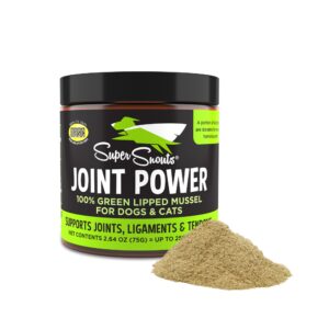 super snouts joint power 100% green lipped mussels for dogs & cats - dog joint supplement powder supports joints, tendons, ligaments (2.64 oz)