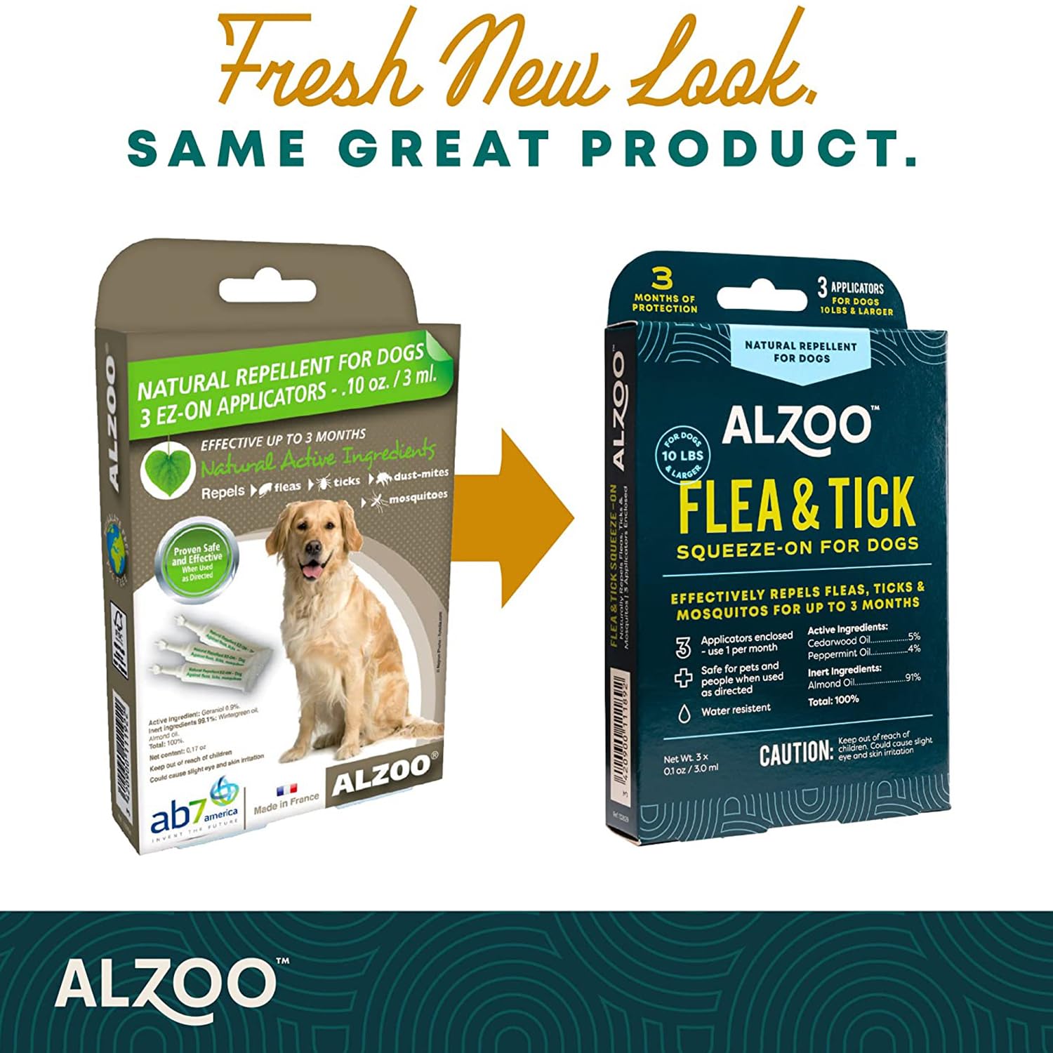 ALZOO Flea & Tick Squeeze-On for Dogs, Helps Repel Fleas, Ticks & Mosquitos, Up to 3-Months Protection, 100% Plant-Based Active Ingredients, Water-Resistant, 3 EZ-On Applicators Per Pack