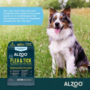 ALZOO Flea & Tick Squeeze-On for Dogs, Helps Repel Fleas, Ticks & Mosquitos, Up to 3-Months Protection, 100% Plant-Based Active Ingredients, Water-Resistant, 3 EZ-On Applicators Per Pack