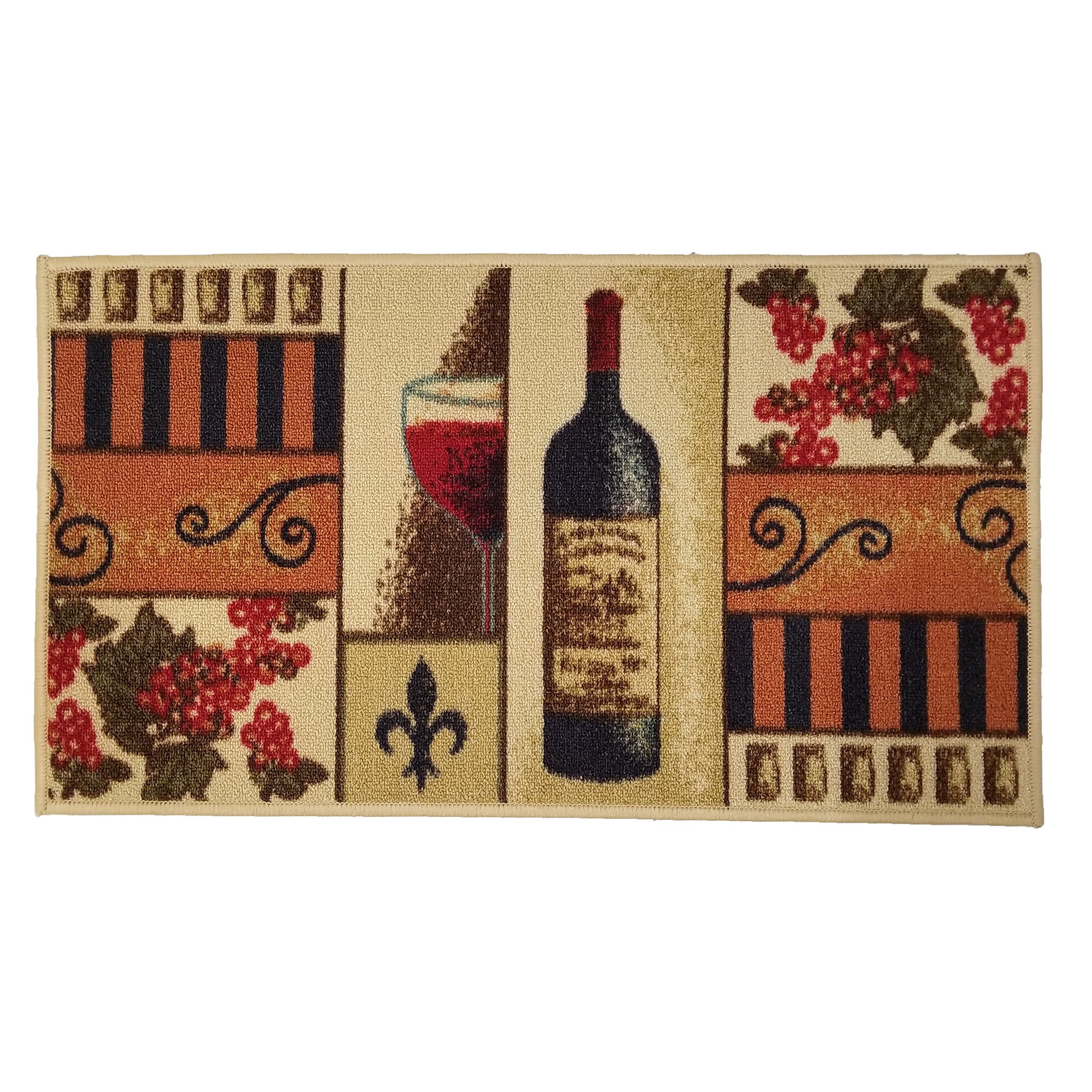 Kitchen Rugs and Mats - 18" x 31" - Non Skid, Rubber Back - Wine themed - Doormat