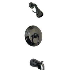 kingston brass nb3630al water onyx pressure balanced tub & shower faucet with metal lever handle, black stainless steel