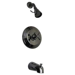 kingston brass nb3630ax water onyx pressure balanced tub & shower faucet with metal cross handle, black stainless steel