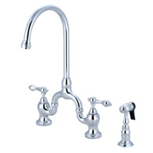 kingston brass ks7791albs english country bridge kitchen faucet, polished chrome, 13.5 x 7.75 x 16.81