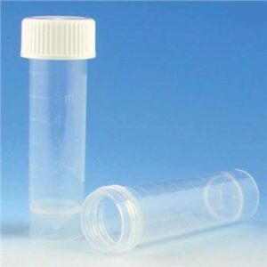 globe scientific 6101g polypropylene molded graduations conical bottom self standing transport tubes with separate red polyethylene screw cap, 5ml capacity (case of 1000)