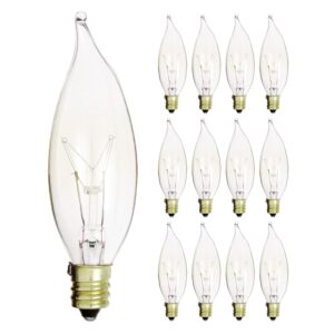 kor (pack of 12) 25-watt clear candelabra base (e12) flame tip 120v decorative dimmable 25w chandelier lights bulbs