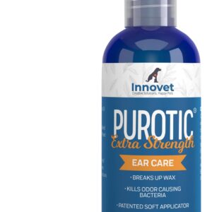 INNOVET PurOtic Natural Ear Cleaner for Dogs & Cats with Silicone Applicator - Extra Strength 4 oz Bottle