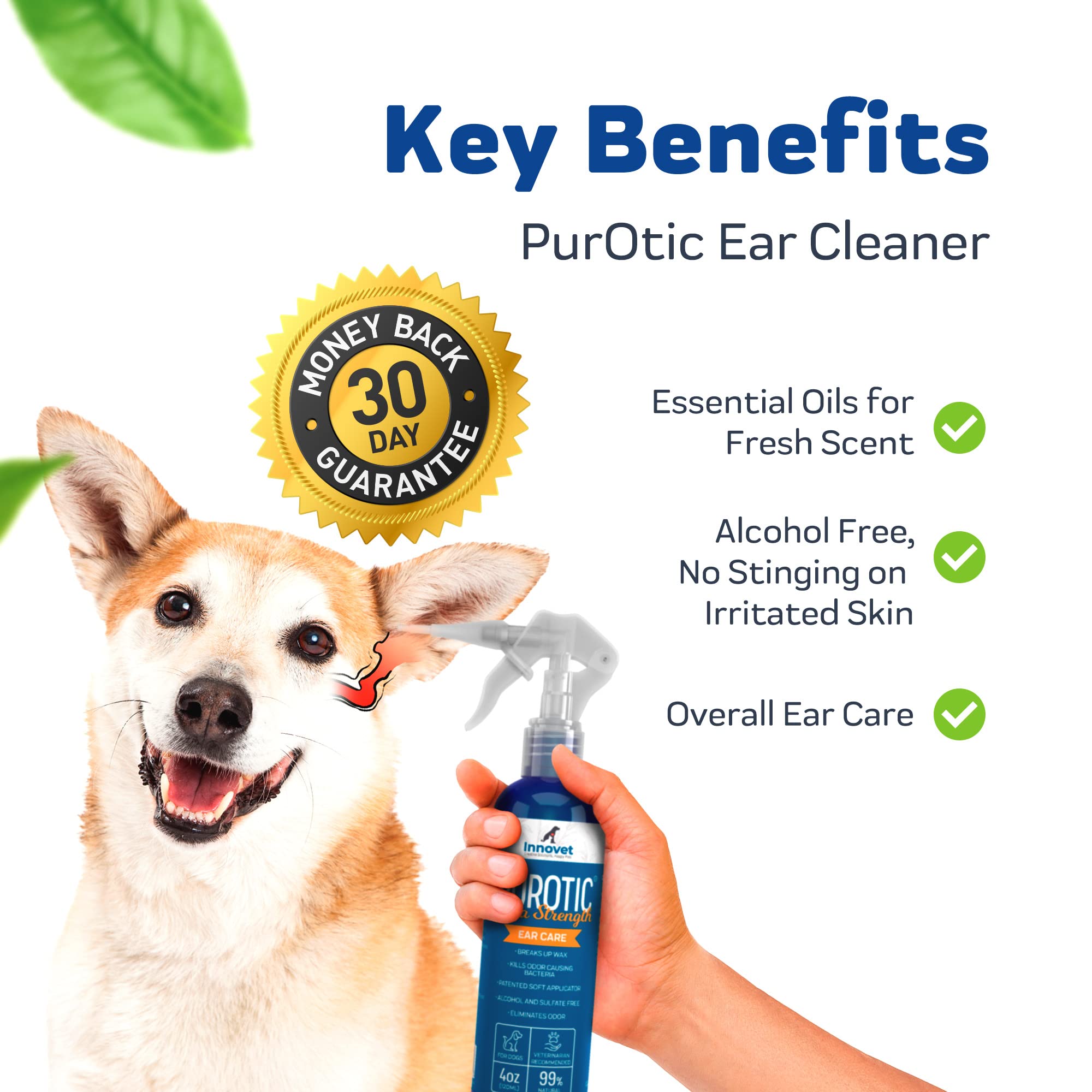 INNOVET PurOtic Natural Ear Cleaner for Dogs & Cats with Silicone Applicator - Extra Strength 4 oz Bottle