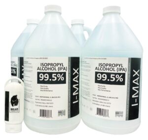 isopropyl alcohol 99.5% (4x1 gallon) high purity ipa - made in usa - includes a travel size bottle