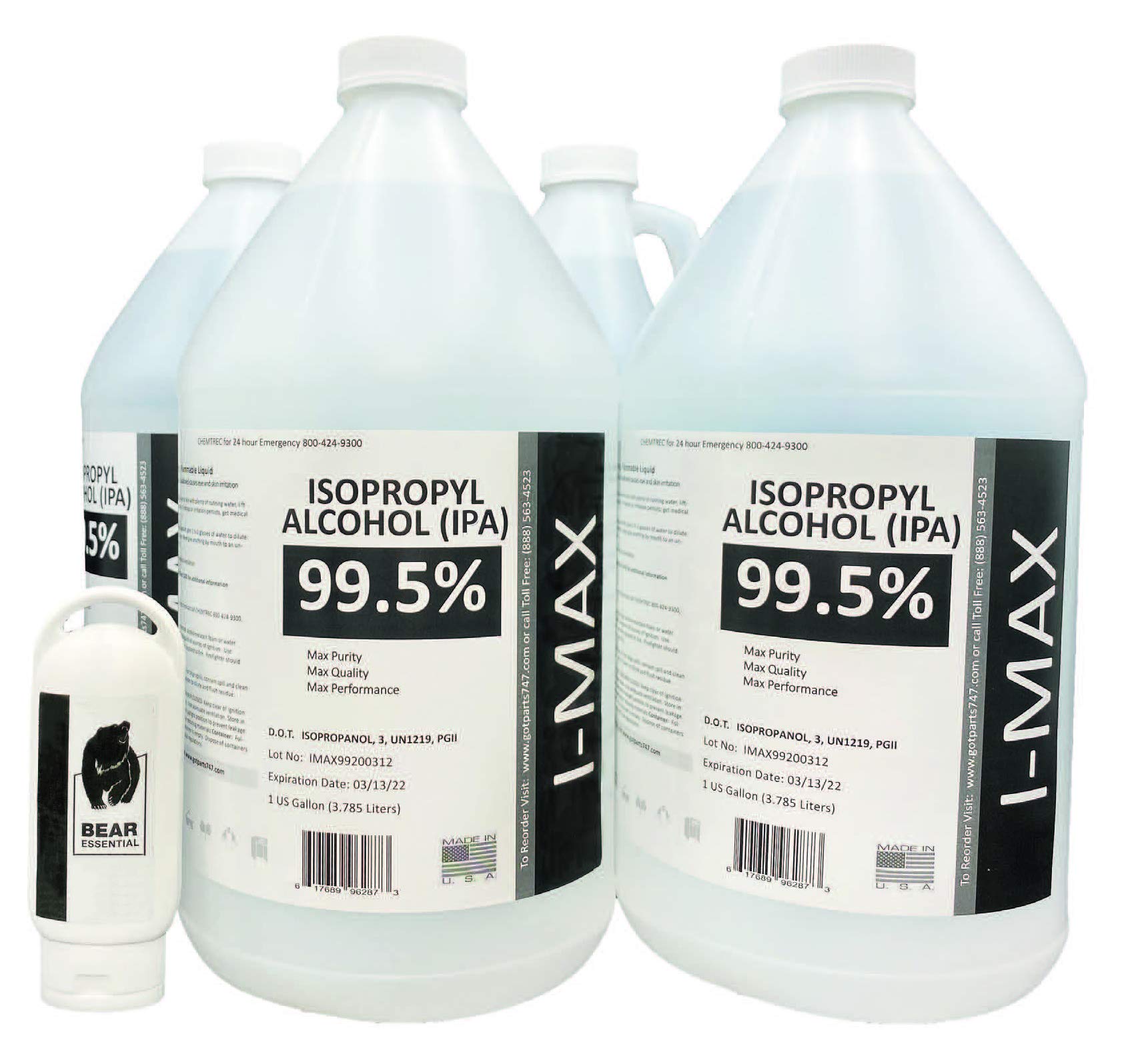 Isopropyl Alcohol 99.5% (4X1 Gallon) High Purity IPA - Made in USA - Includes A Travel Size Bottle