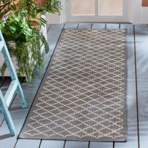 safavieh courtyard collection 2'3" x 20' anthracite/beige cy6919 trellis indoor/ outdoor-waterproof easy-cleaning patio backyard mudroom runner-rug