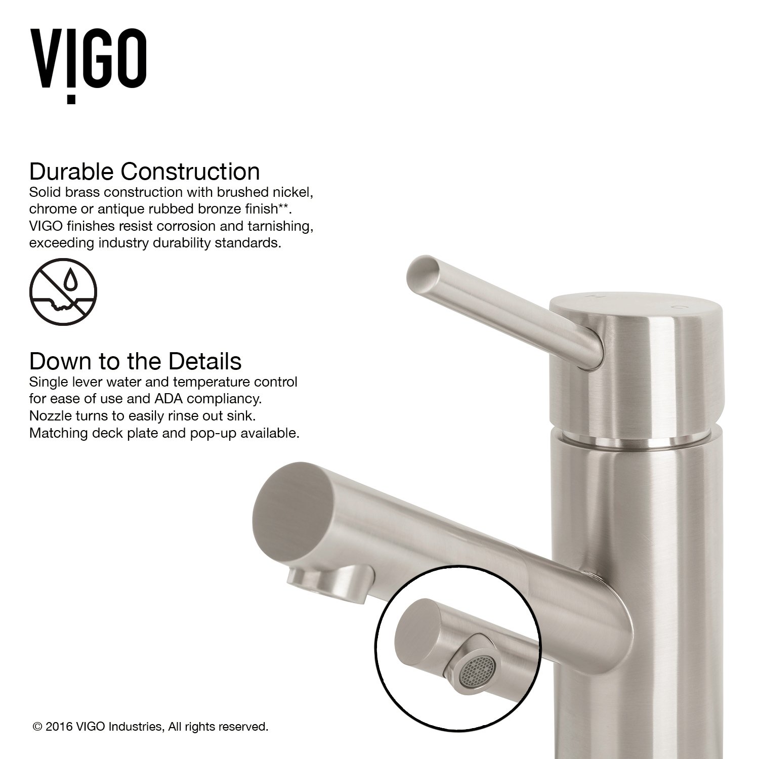 VIGO Noma 7.75 inch H Single Hole Single Handle Bathroom Faucet in Brushed Nickel - Bathroom Sink Faucet VG01009BN