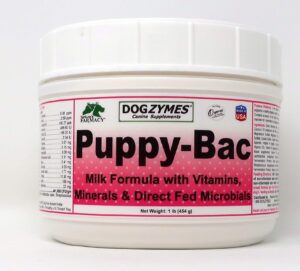 dogzymes puppy-bac milk replacer formulated with the proper ratios of protein, fat and nutrients for growing puppies (8 ounce)