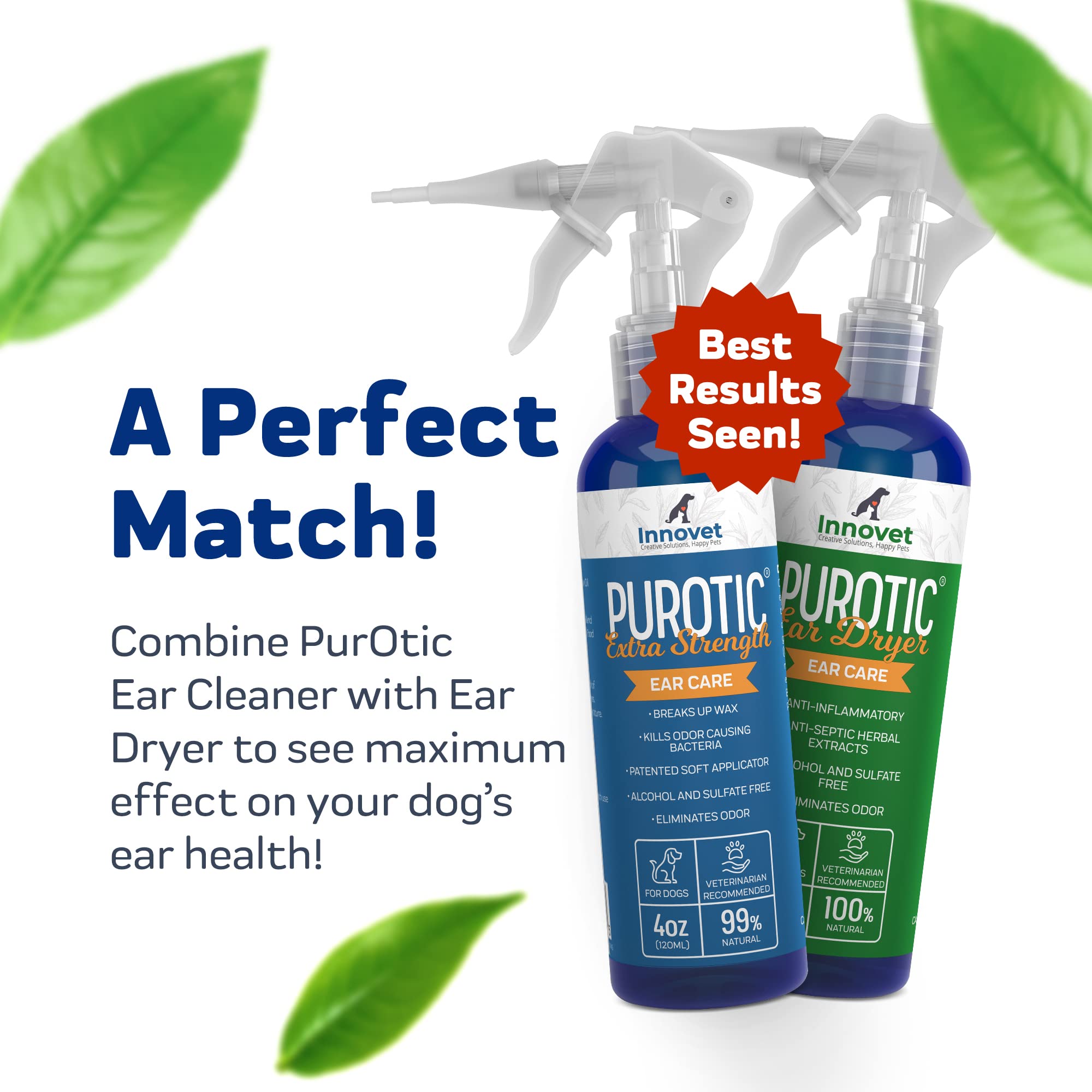 INNOVET PurOtic Natural Ear Cleaner for Dogs & Cats with Silicone Applicator - Extra Strength 4 oz Bottle