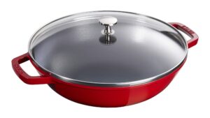 staub cast iron wok with glass lid and removable grill, Ø 30 cm, 4.40 l, cherry