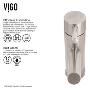 VIGO Noma 7.75 inch H Single Hole Single Handle Bathroom Faucet in Brushed Nickel - Bathroom Sink Faucet VG01009BN