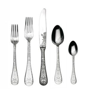 mepra 1026cb22020 casablanca 20-piece with leaves durable 18/10 stainless steel european style flatware cutlery set for fine dining, dishwasher safe, service for 4